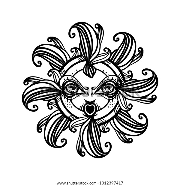 Beautiful Graphic Sun Face Ancient God Stock Vector (Royalty Free ...
