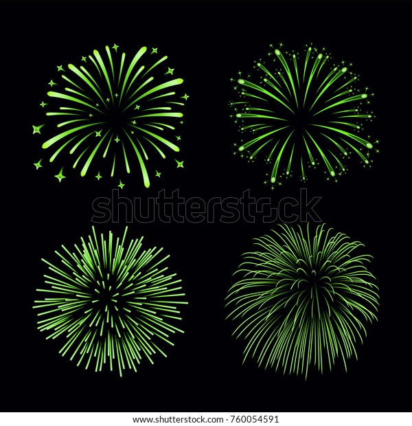Beautiful Green Fireworks Set Bright Fireworks Stock Vector (Royalty ...