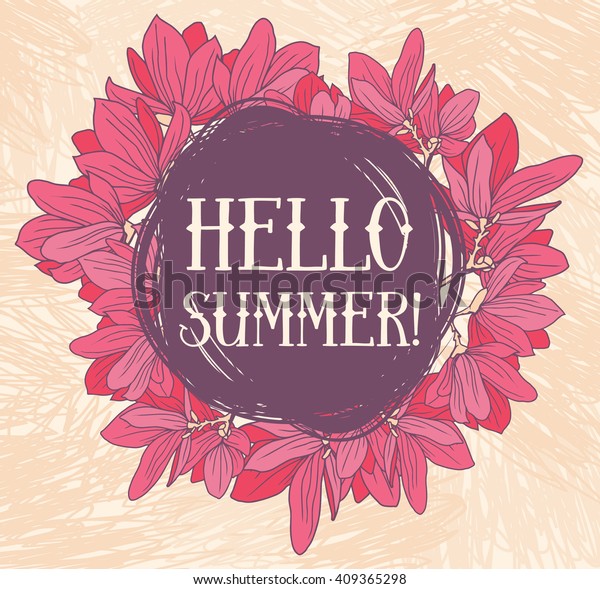 Beautiful Hello Summer Card Frame Formed: เวกเตอร์สต็อก (ปลอดค่า ...