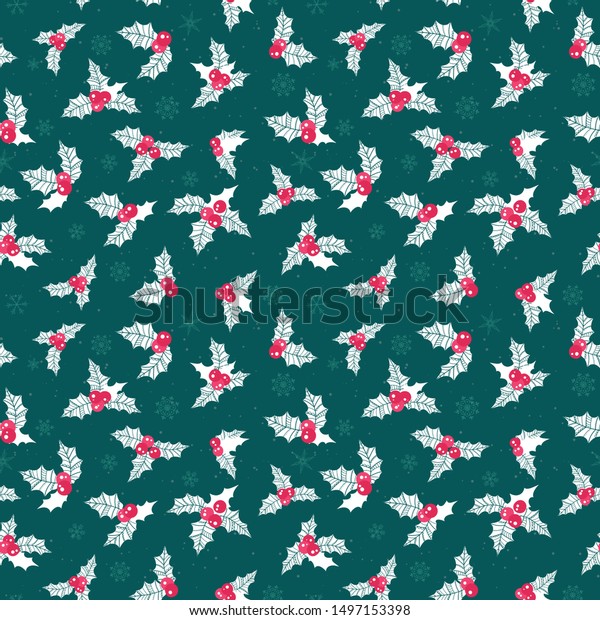 Beautiful Holly Berry Seamless Pattern Handdrawn Stock Vector (Royalty ...