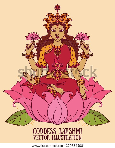 Beautiful Indian Goddess Lakshmi Vector Illustration Stock Vector ...