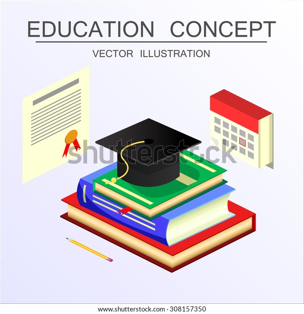 Beautiful Isometric Education Graduation Vector Illustration Stock ...