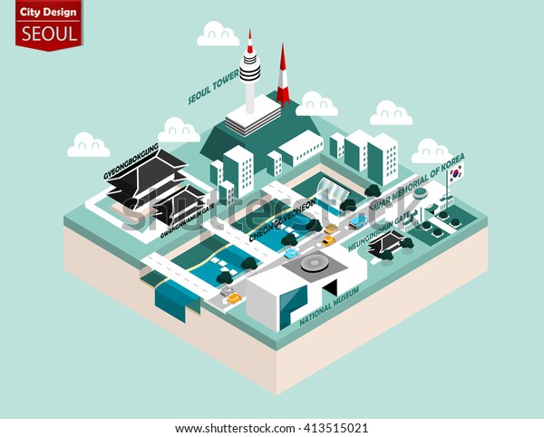 Beautiful Isometric Style Design Concept Seoul Stock Vector (Royalty ...