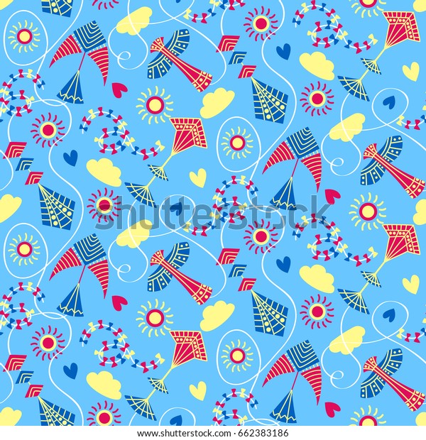 Beautiful Kites Cute Summer Seamless Pattern Stock Vector (Royalty Free ...