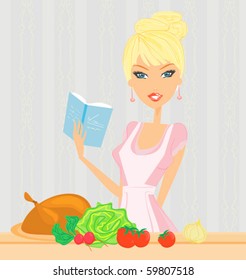 Beautiful Lady Cooking Stock Vector (Royalty Free) 74587699