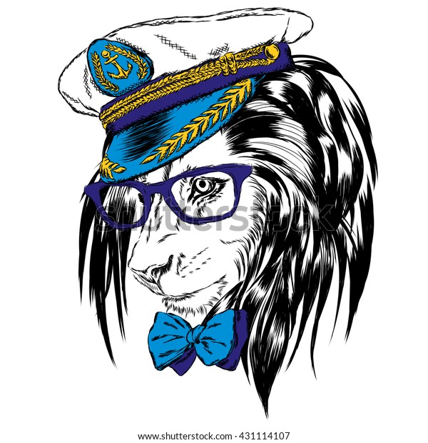 Beautiful Lion Captains Cap King Beasts Stock Vector (Royalty Free ...