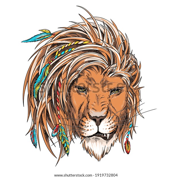 Beautiful Lion Head Boho Style Illustration Stock Vector (Royalty Free ...