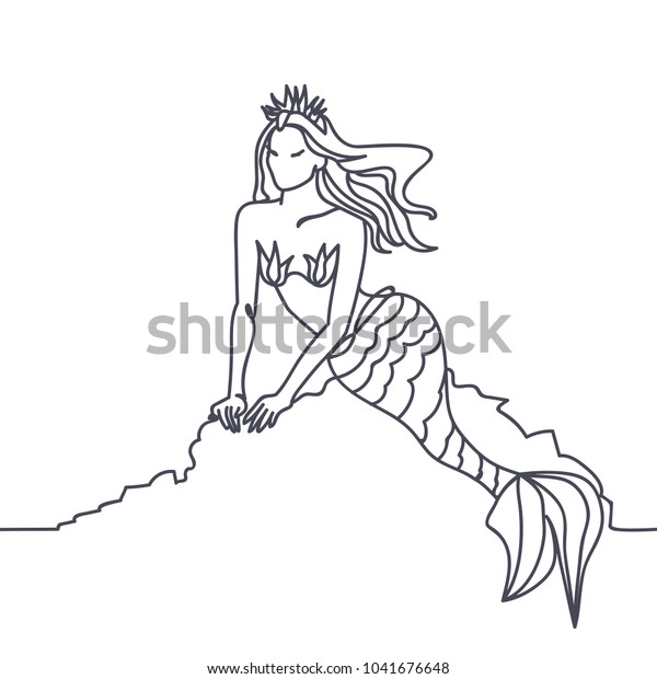 Beautiful Minimal Continuous Line Mermaid Design Stock Vector (Royalty ...