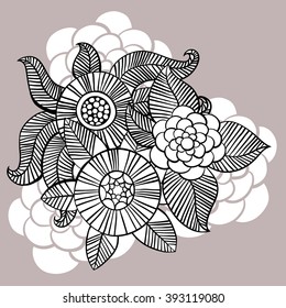 Beautiful Monochrome Flowers Set Vector Illustration Stock Vector ...