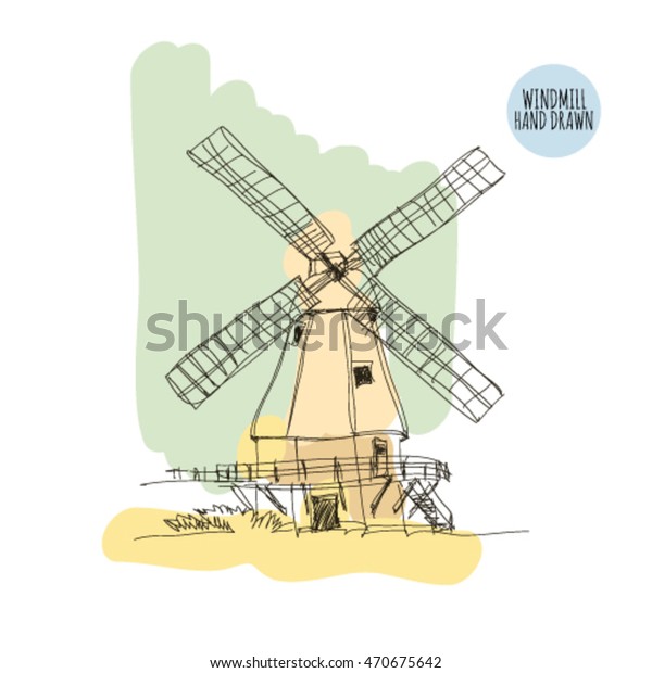 Beautiful Old Windmill Hand Drawn Sketch Stock Vector (Royalty Free ...