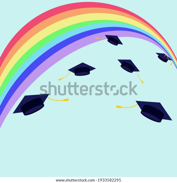 Beautiful Rainbow Background Graduation Caps Row Stock Vector (Royalty ...