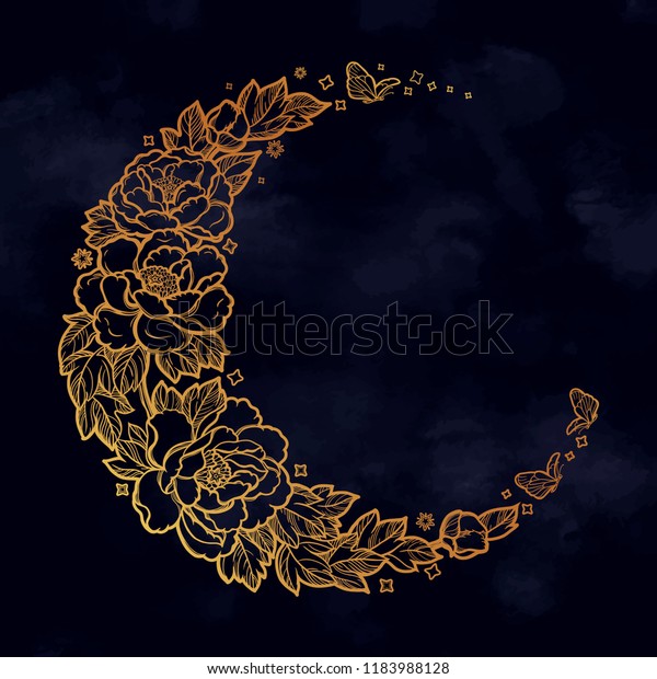 Beautiful Romantic Crescent Moon Stock Vector (Royalty Free) 1183988128 ...