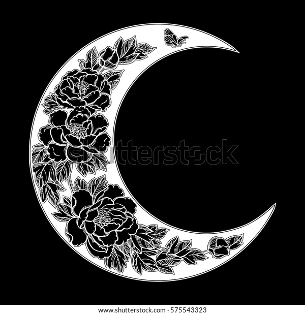 Beautiful Romantic Crescent Moon Rose Peony: vector de stock (libre de ...