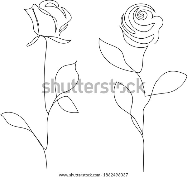Beautiful Roses One Line Drawing Vector Stock Vector (Royalty Free ...
