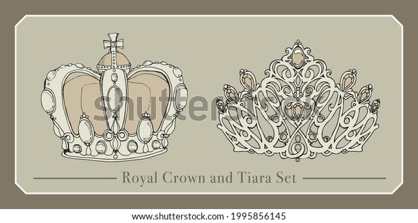 Beautiful Royal Crown Tiara Set Ink Stock Vector (Royalty Free ...