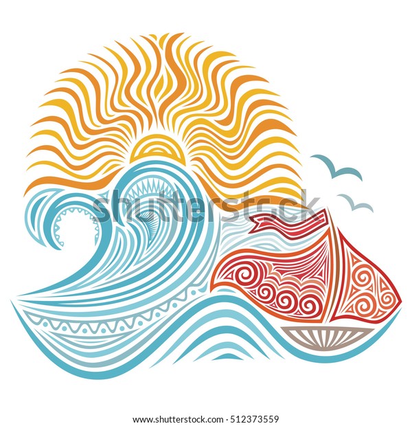 Beautiful Sea Background Sun Ship Vector Stock Vector (Royalty Free ...