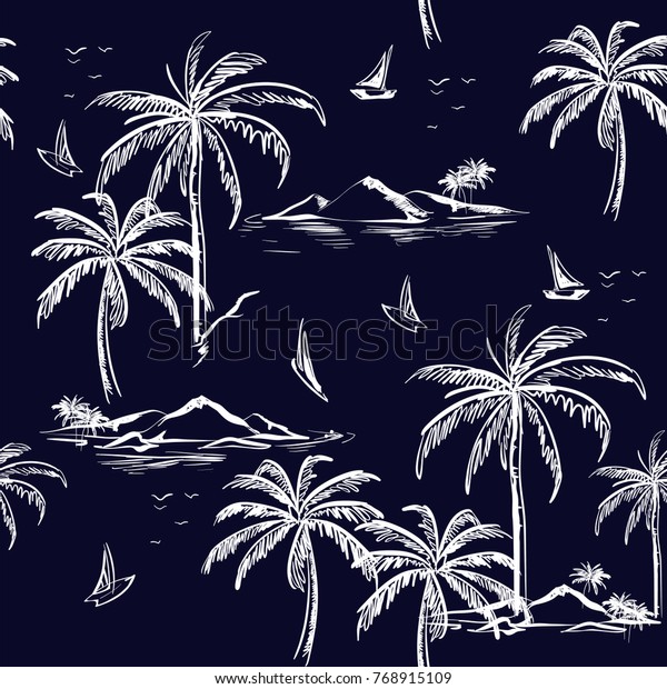 Beautiful Seamless Island Pattern On Navy Stock Vector (Royalty Free ...