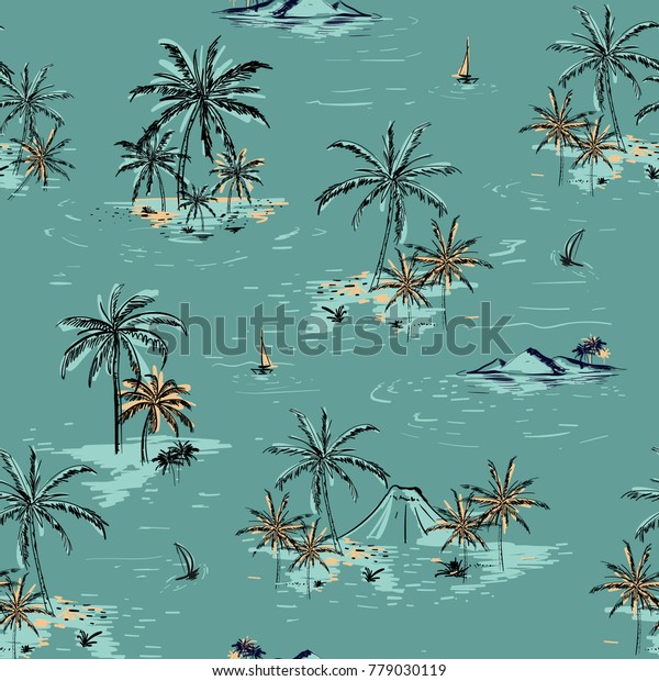 Beautiful Seamless Island Pattern On Green Stock Vector (Royalty Free ...