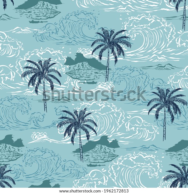 Beautiful Seamless Pattern Island Big Wave Stock Vector (Royalty Free ...