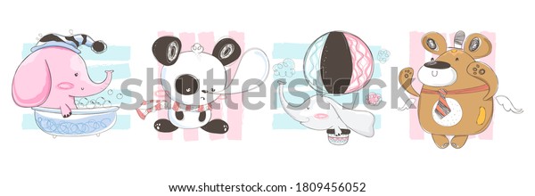 Beautiful Set Baby Shower Characters Stock Vector (Royalty Free ...