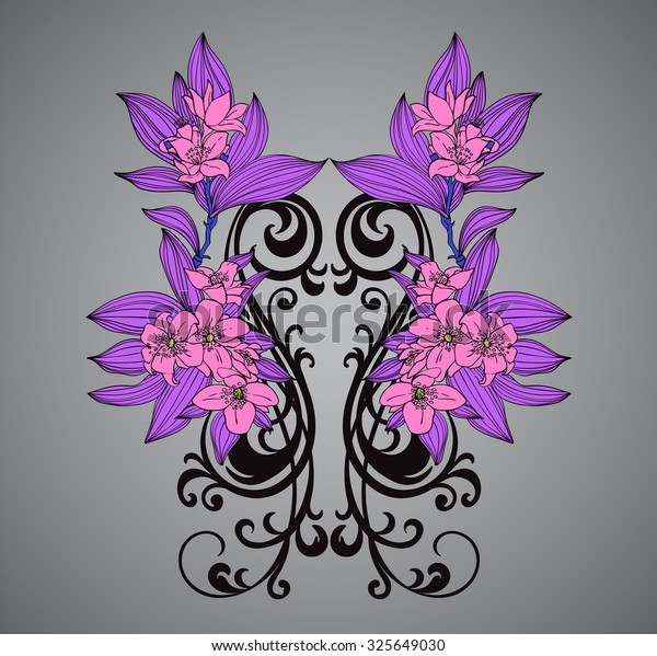 Beautiful Spring Flowers On Curved Graphic Stock Vector (Royalty Free ...