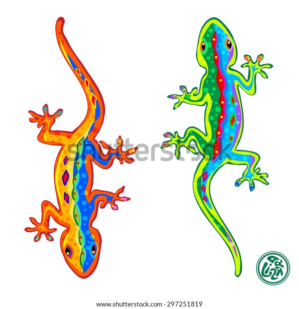 Beautiful Stylized Colored Lizards Isolated On Stock-vektor (royaltyfri ...