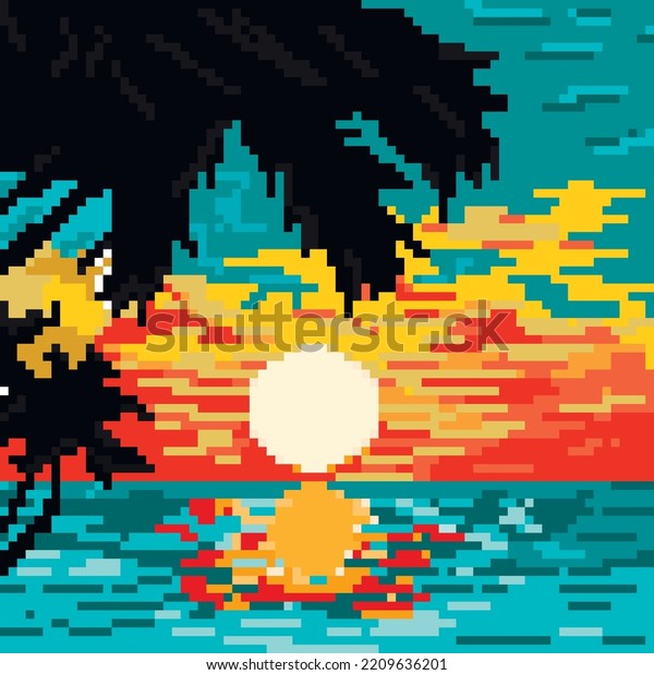 Beautiful Sunset On Sea Pixel Art Stock Vector (Royalty Free ...
