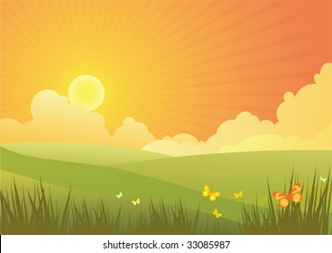 Beautiful Sunset Vector Illustration Stock Vector (Royalty Free ...
