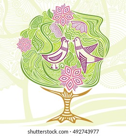 Beautiful Tree Birds Vector Illustration Stock Vector (Royalty Free ...
