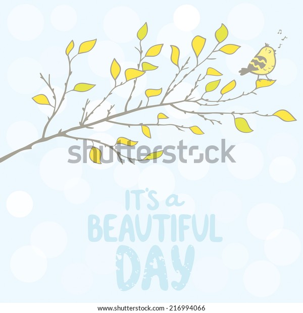 Beautiful Tree Branch Cute Bird Sings Stock Vector (Royalty Free ...