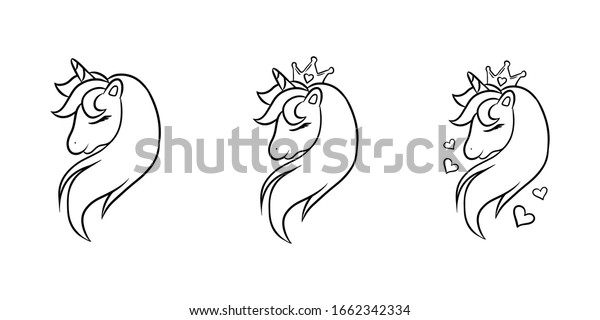 Beautiful Unicorn Head Line Drawing Vector Stock Vector (Royalty Free ...
