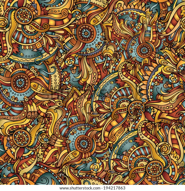 Beautiful Vector Decorative Doodles Ornamental Seamless Stok Vektör ...