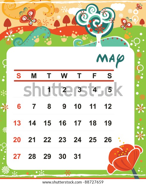 Beautiful Vector Decorative Frame Calendar May Stock Vector (Royalty ...