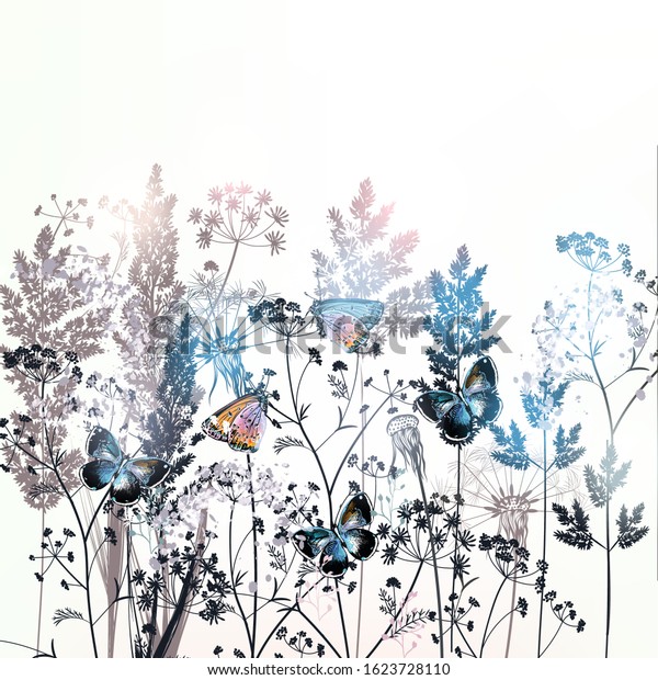 Beautiful Vector Field Flowers Illustration Plants Stock Vector ...