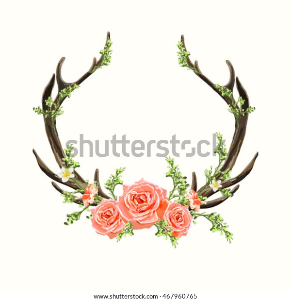 Beautiful Vector Horns Flowers Hand Drawn Stock Vector (Royalty Free ...