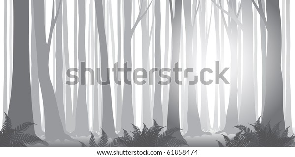 Beautiful Vector Misty Forest Banner Grayscale: เวกเตอร์สต็อก (ปลอดค่า ...