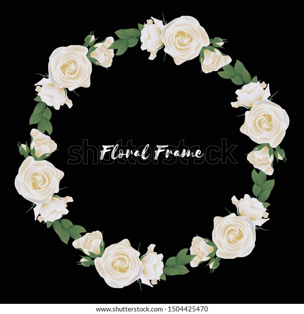 Beautiful White Rose Flower Circle Frame Stock Vector (Royalty Free ...
