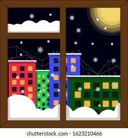 Beautiful Winter Snowy Window View Night Stock Vector (Royalty Free ...