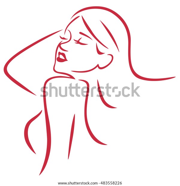 Beautiful Woman Simple Line Vector Stock Vector (Royalty Free) 483558226