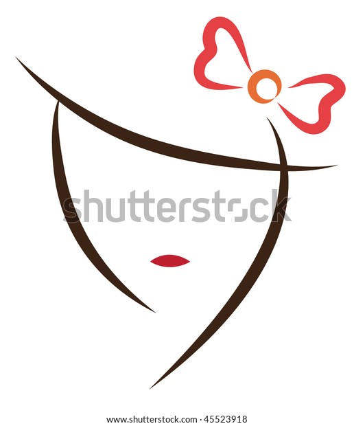 Beautiful Womans Face Bow Her Hair Stock Vector (Royalty Free) 45523918