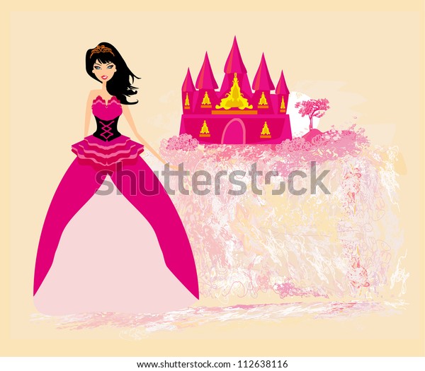 Beautiful Young Princess Front Her Castle Stock Vector (Royalty Free ...