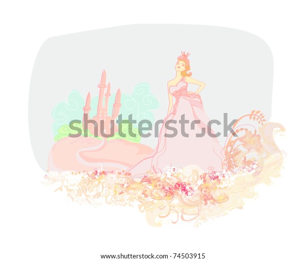 Beautiful Young Princess Front Her Castle Stock Vector (Royalty Free ...