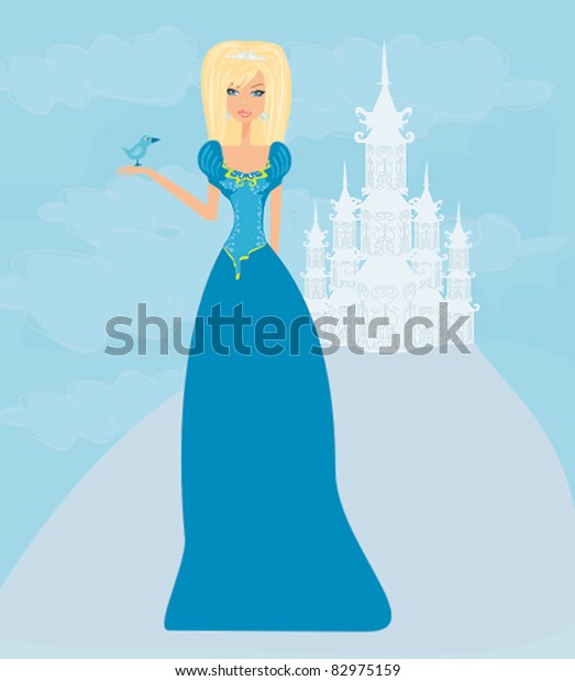 Beautiful Young Princess Front Her Castle Stock Vector (Royalty Free ...