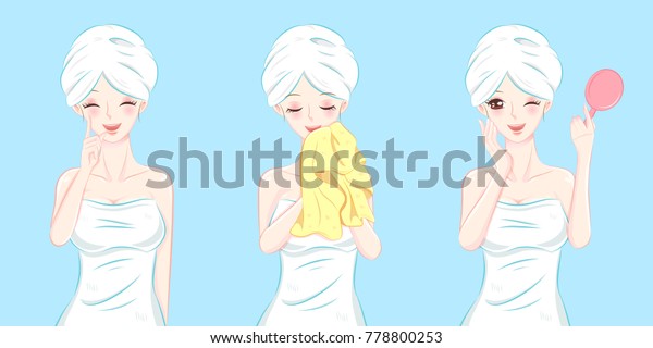 Beauty Cartoon Skin Care Woman On Stock Vector Royalty Free 778800253