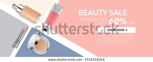 Beauty Make Banner Template Face Cosmetic Stock Vector (Royalty Free ...