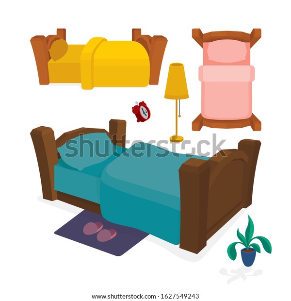 Bed Cartoon Style Wooden Bed Vector Stock Vector (Royalty Free ...