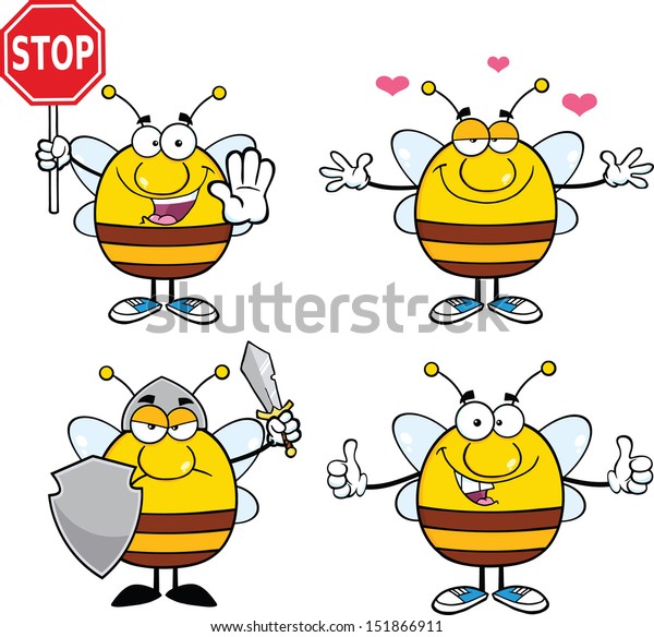 Bee Cartoon Mascot Characters Set Vector Stock Vector (Royalty Free ...