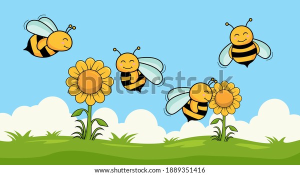 Bee Cartoon Nature Set Collection Stock Vector (Royalty Free ...