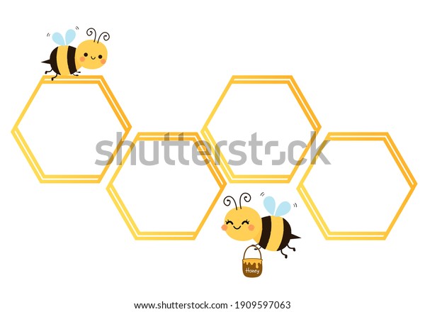 Bee Cartoons Hexagon Signs On White Stock Vector (Royalty Free ...
