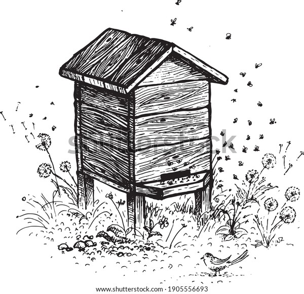 Colmena de abejas, dibujo. Una colección: vector de stock (libre de ...